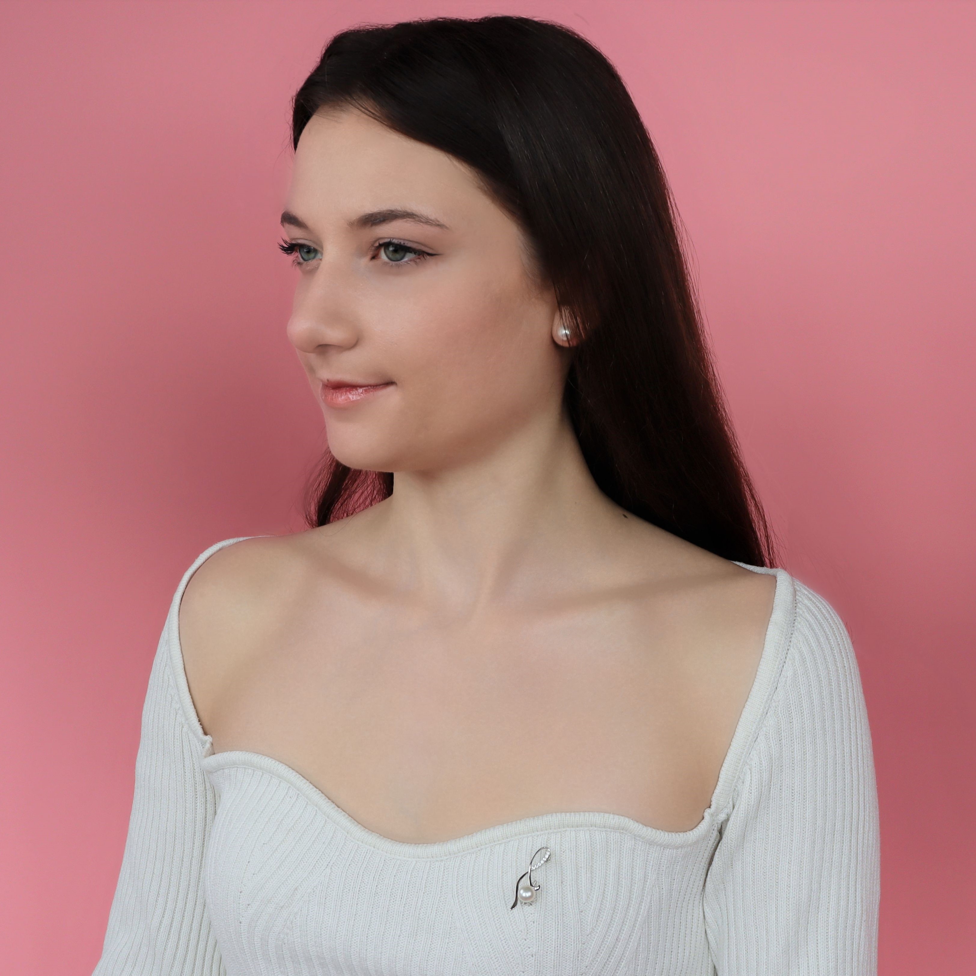 Сребърна брошка с перли SH1007W - Swan Pearls